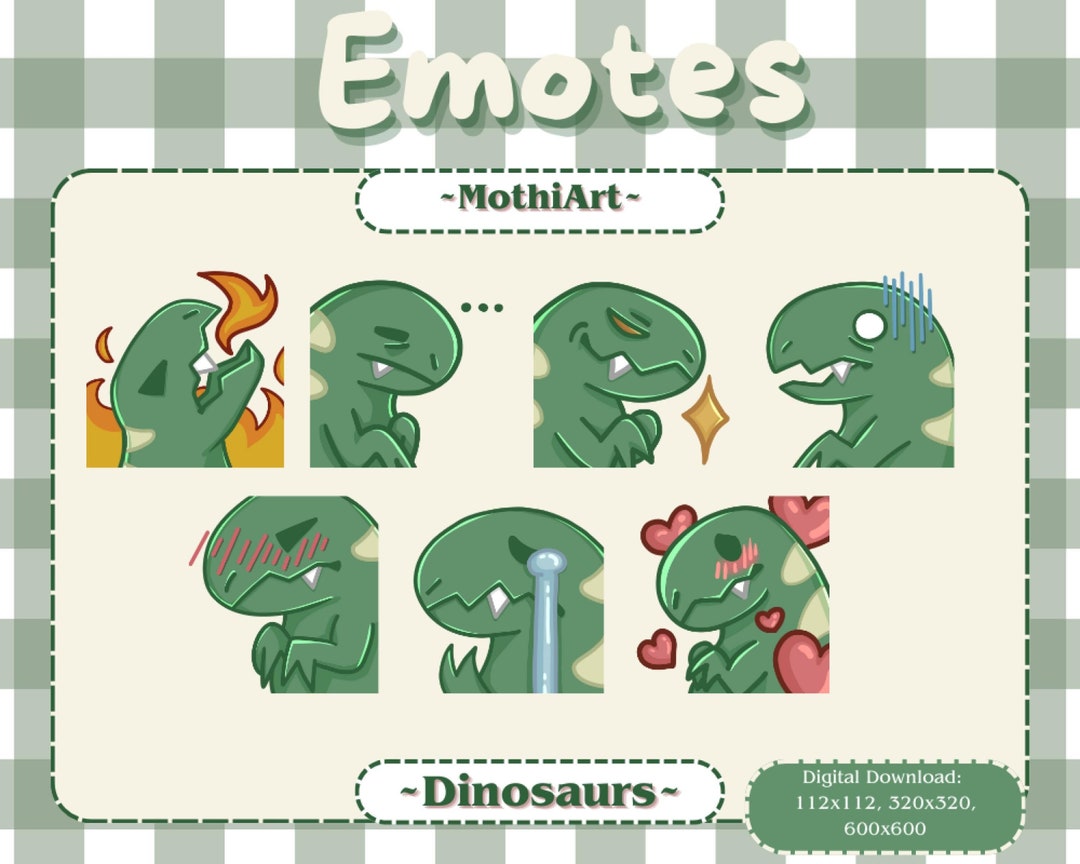 7 Cute Dinosaur Emotes Instant Download, Kawaii Gaming Dino Pack ...