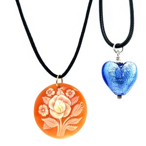 14K Yellow Gold Bell Conch Shell Cameo With Leather Blend Necklace With ...