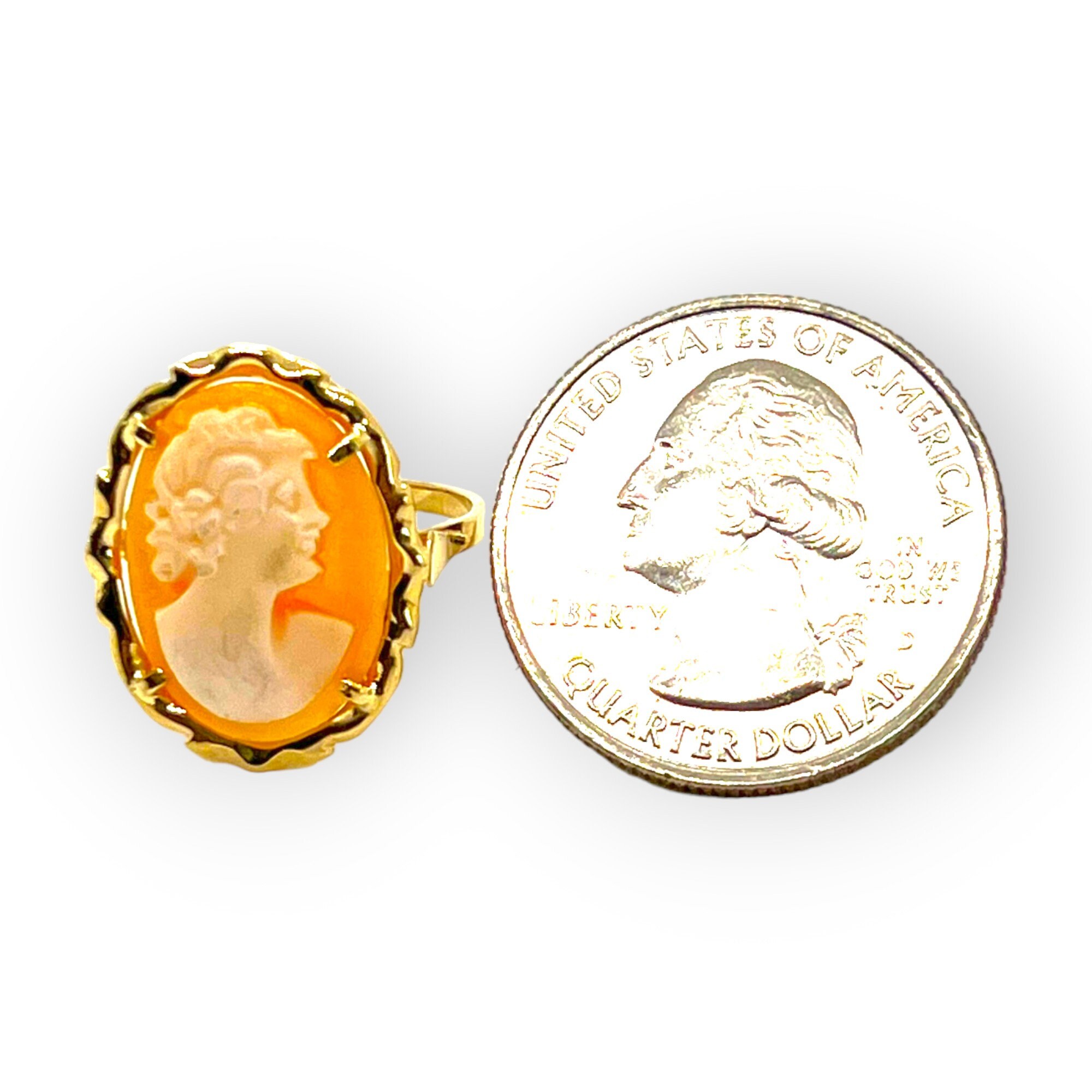 14K Gold Unique Cameo Ring - Hand Crafted Conch Shell Portrait - Etsy