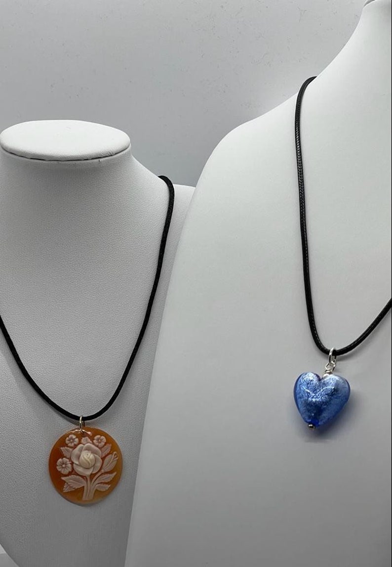 14K Yellow Gold Bell Conch Shell Cameo With Leather Blend Necklace With ...