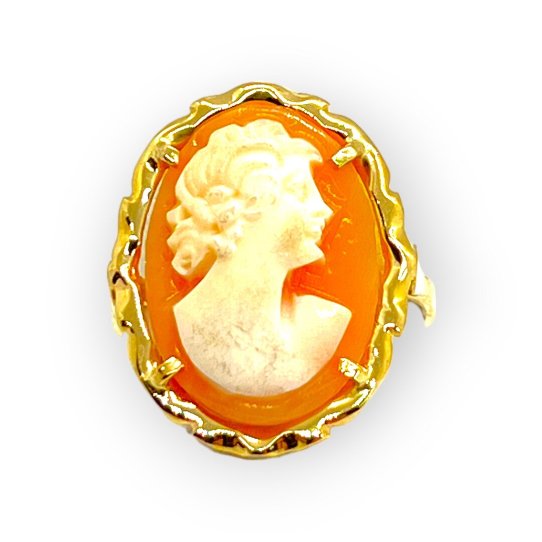 14K Gold Unique Cameo Ring - Hand Crafted Conch Shell Portrait - Etsy