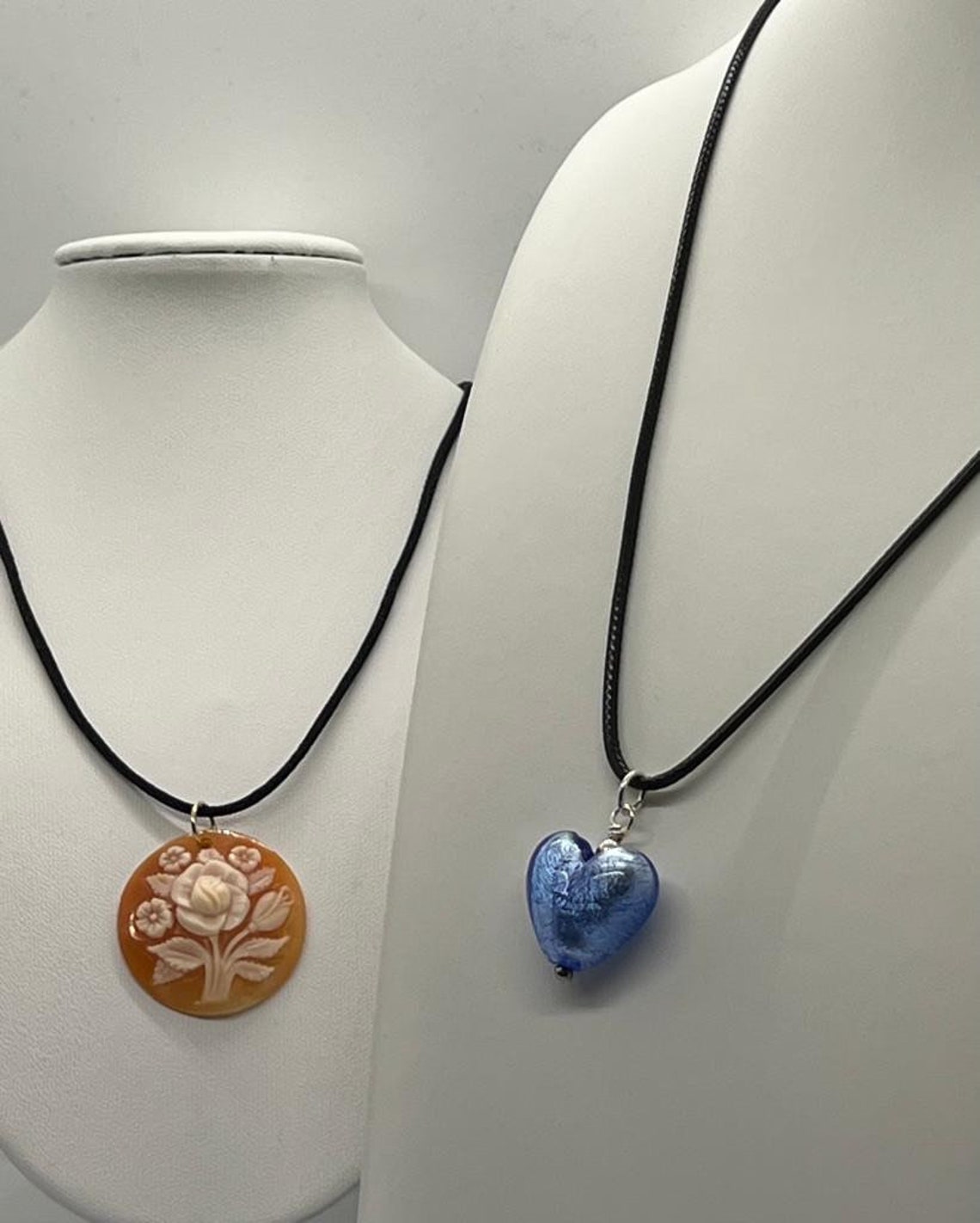 14K Yellow Gold Bell Conch Shell Cameo With Leather Blend Necklace With ...