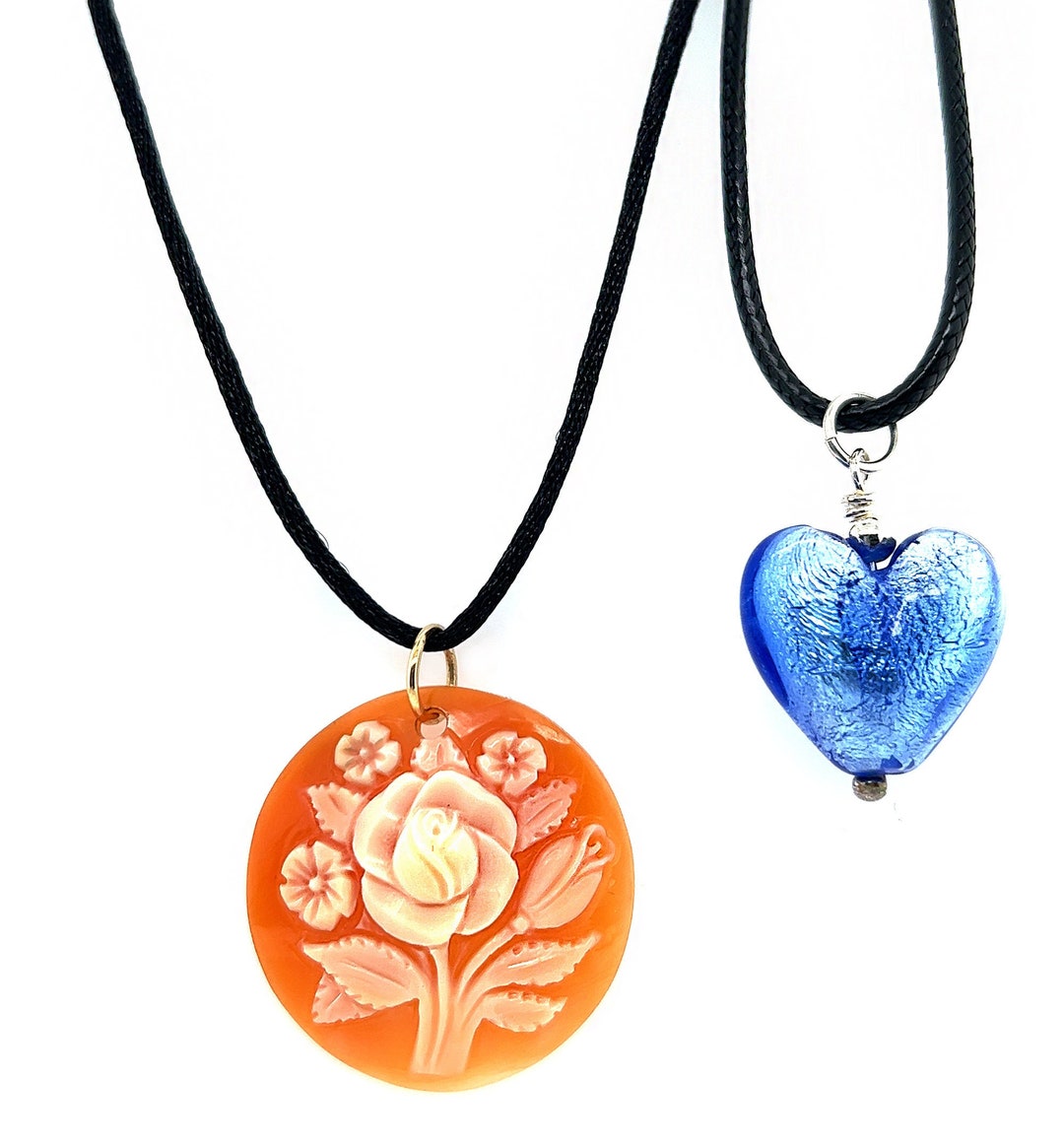 14K Yellow Gold Bell Conch Shell Cameo With Leather Blend Necklace With ...