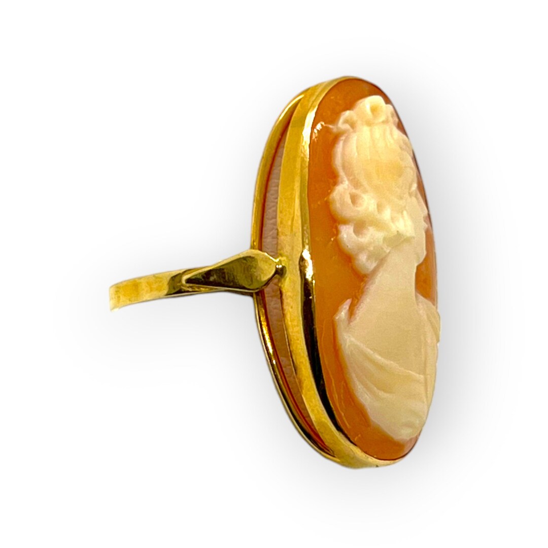 14K Gold Cameo Oval Ring - Conch Shell Cameo Woman Portrait - Etsy