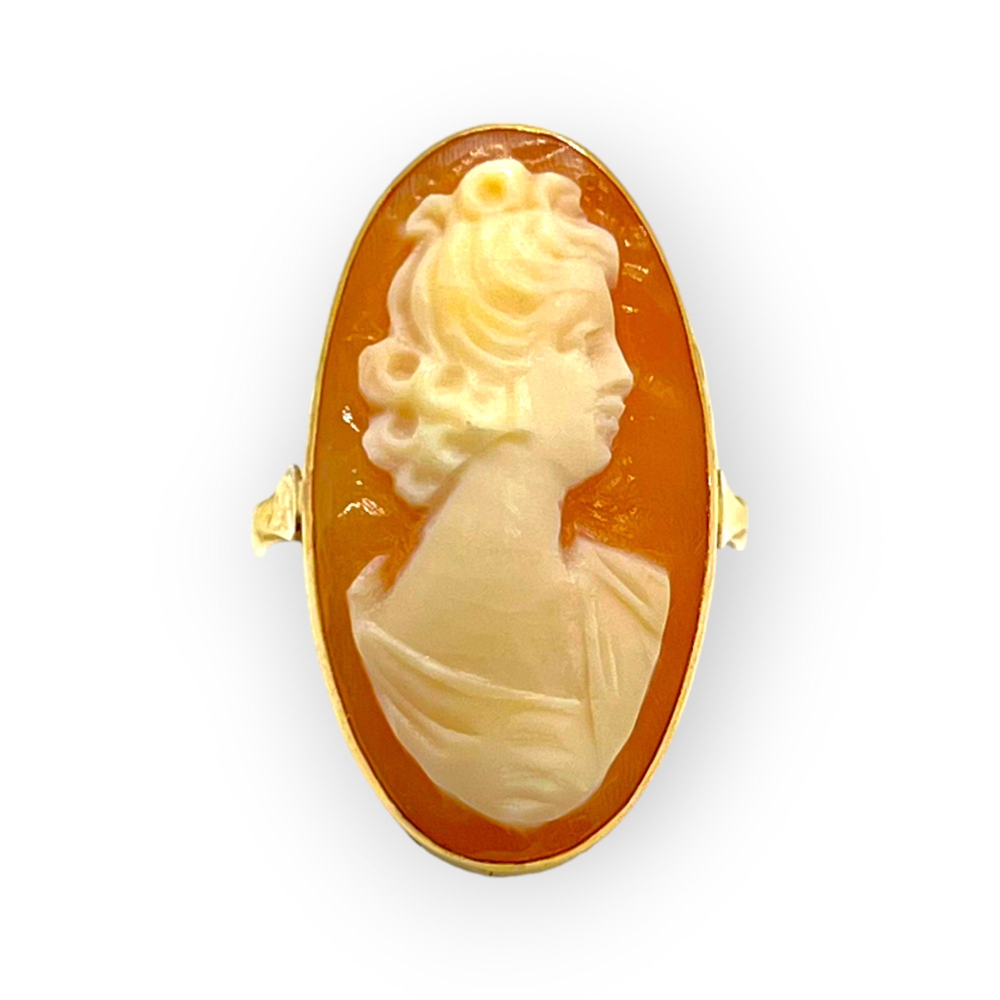 14K Gold Cameo Oval Ring - Conch Shell Cameo Woman Portrait - Etsy