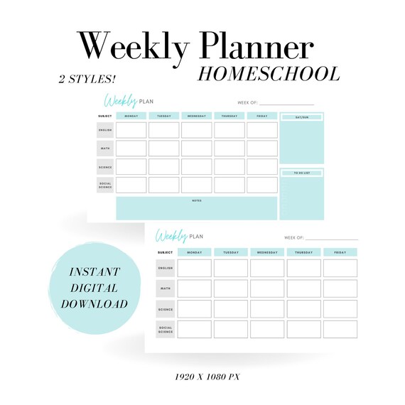 Homeschool Weekly Schedule Planner Homeschool Schedule | Etsy