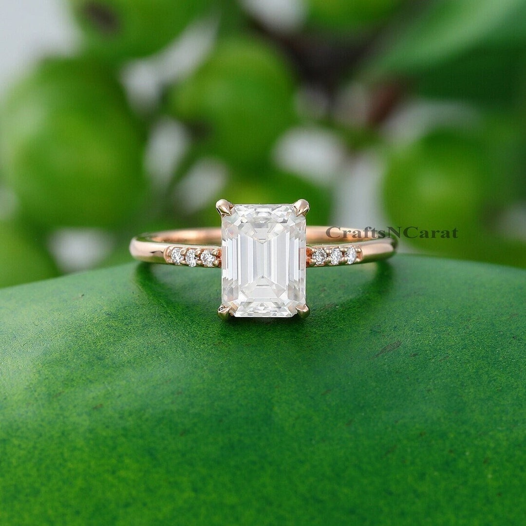 2ct Emerald Cut Moissanite Engagement Ring 18k Yellow Gold Etsy