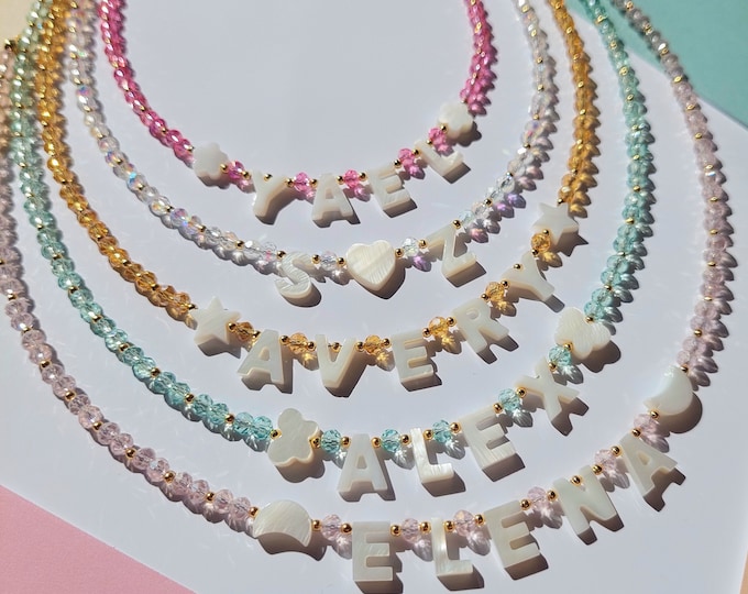 Personalized Name Necklace With Mother of Pearl Letter Beads, Toddler ...
