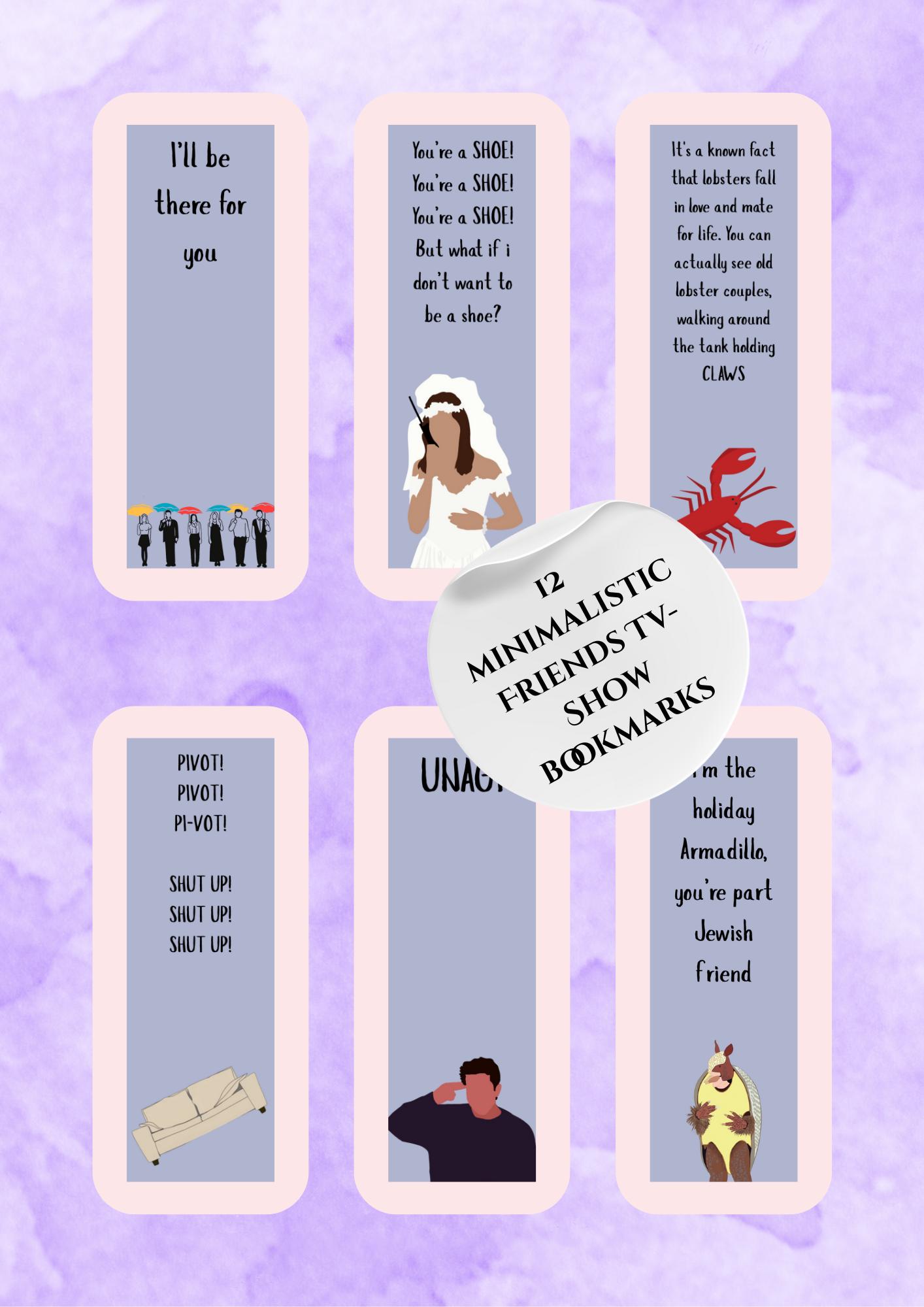 Digital Simplistic TV- Show Friends Bookmarks, Pack of 12 Friend Themed ...