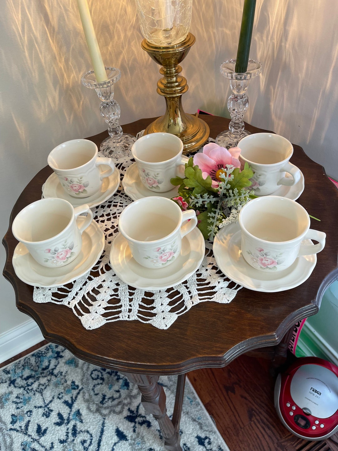 Vintage PFALTZGRAFF Lovely TEA ROSE Pattern Set of 6 Cups and Saucers ...