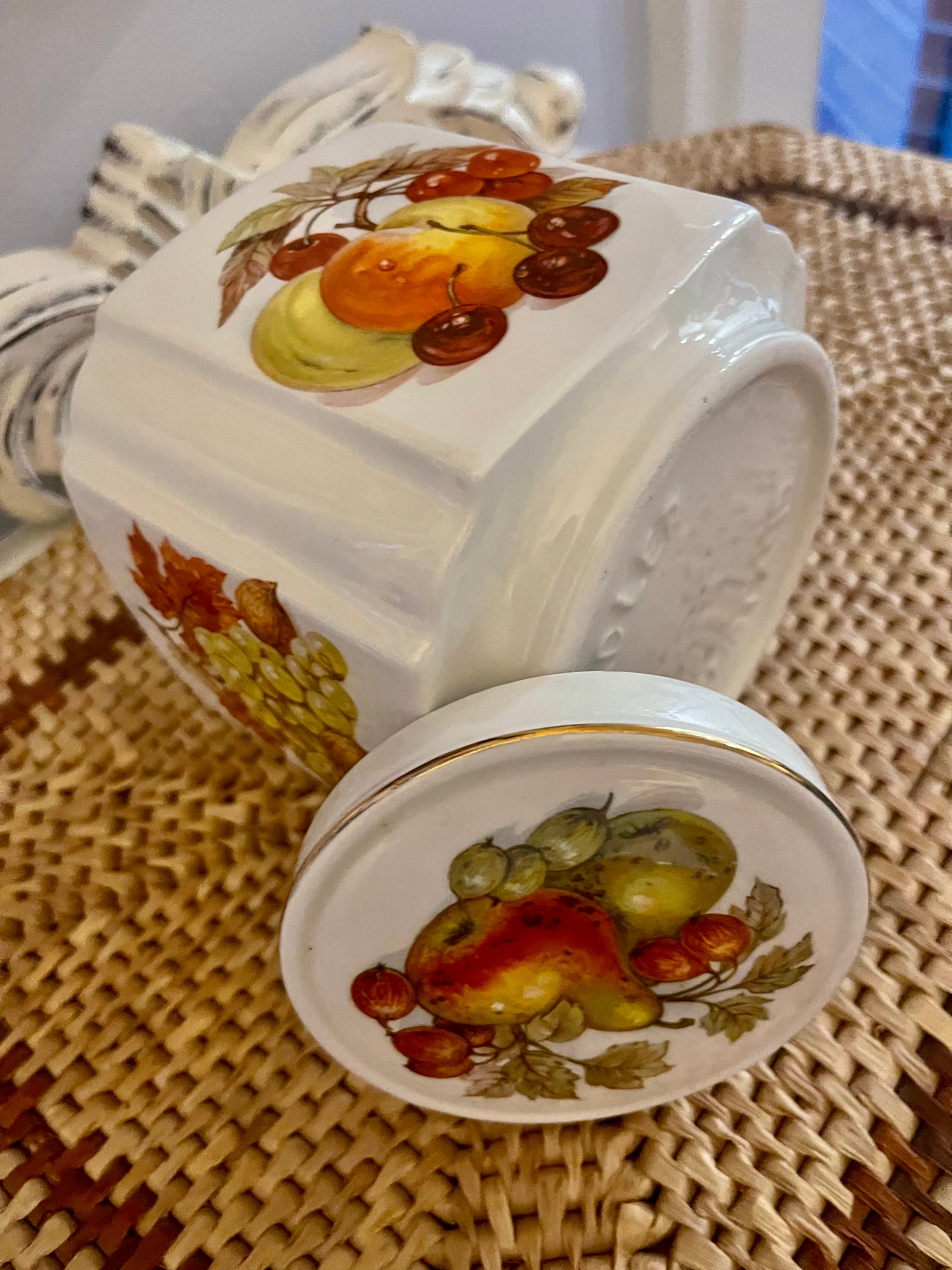 Vintage SADLER Fruit, Nuts, and Fall Leaves TEA CANISTER Square England Lovely!!!! - Etsy