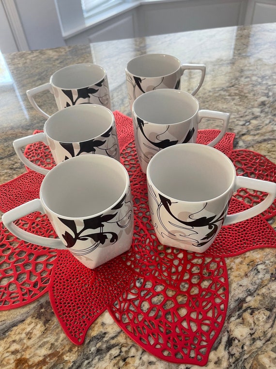 222 FIFTH Modern Scroll Set of 6 Unique Coffee Mugs 12 Oz | Etsy