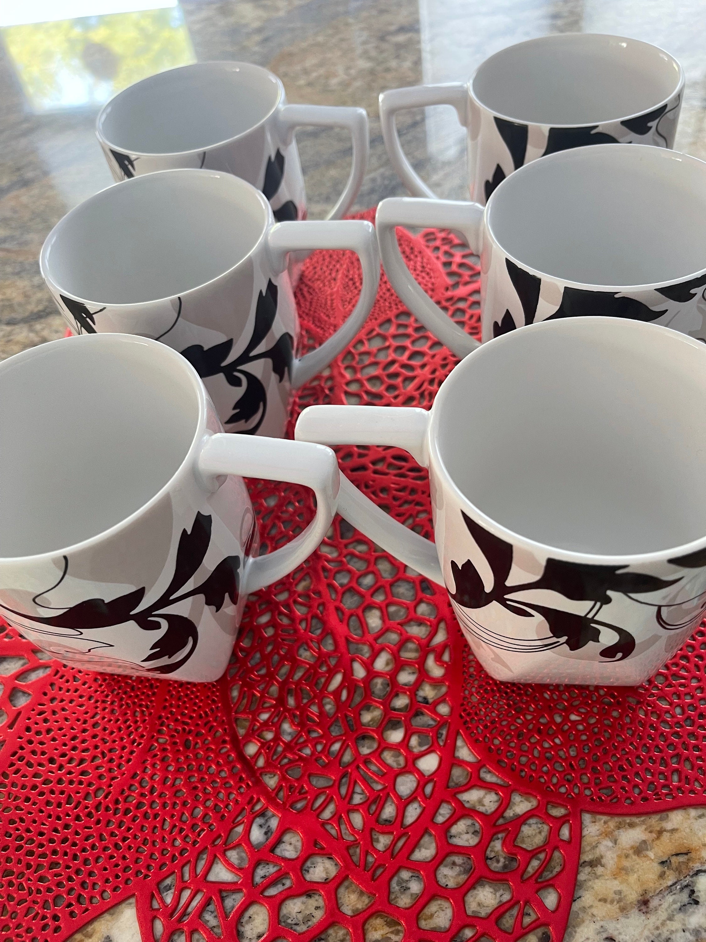 222 FIFTH Modern Scroll Set of 6 Unique Coffee Mugs 12 Oz - Etsy