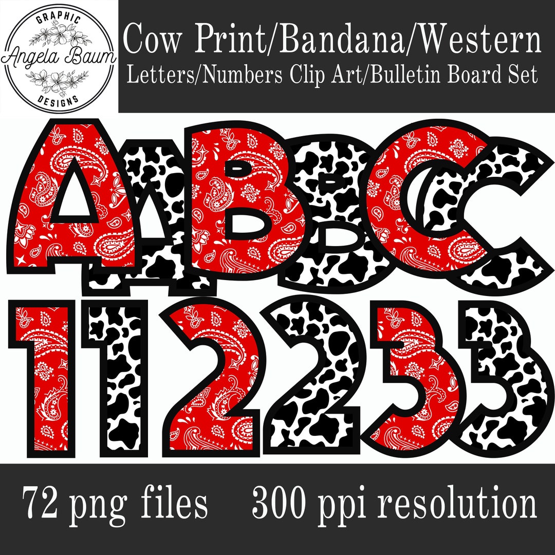 Western Alphabet Clip Art | Bulletin Board Letters | Cow and Bandana ...