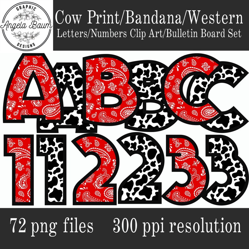 Western Alphabet Clip Art | Bulletin Board Letters | Cow and Bandana ...