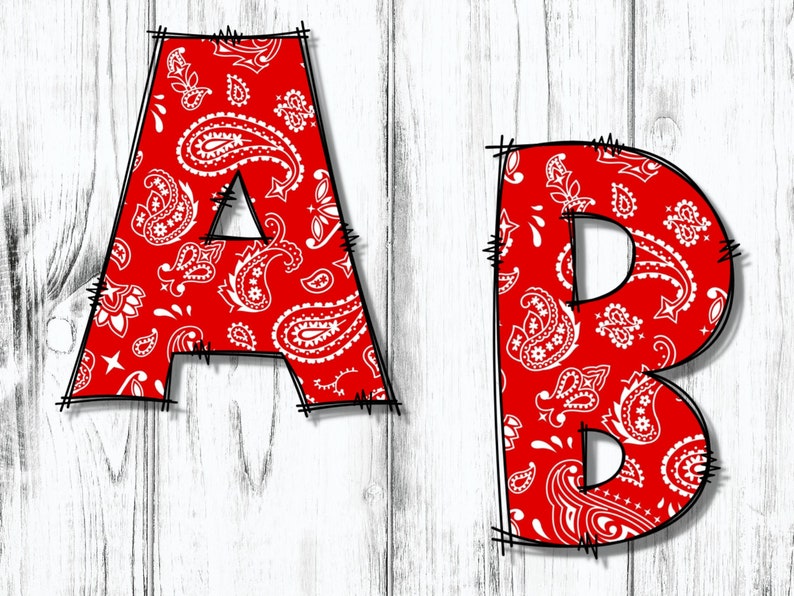 Bandana Alphabet Clip Art, Bandana Bulletin Board Letters, Western ...