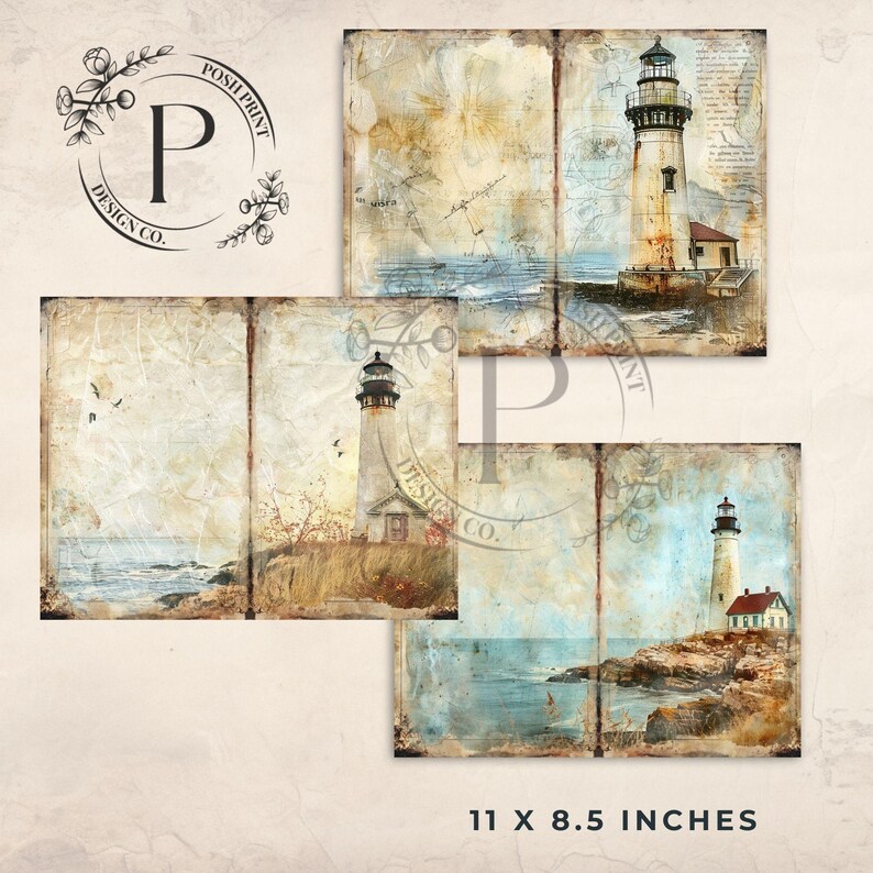 Lighthouses Junk Journal Papers, Digital Papers, Scrapbook Papers ...