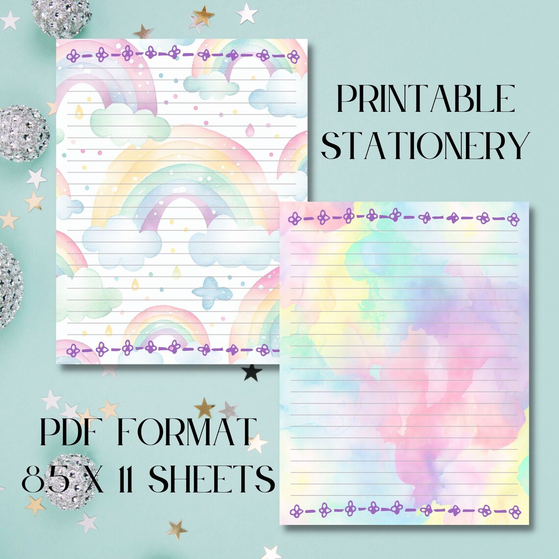 Printable Stationery, Printable Pastel Rainbow Stationery, Stationery ...