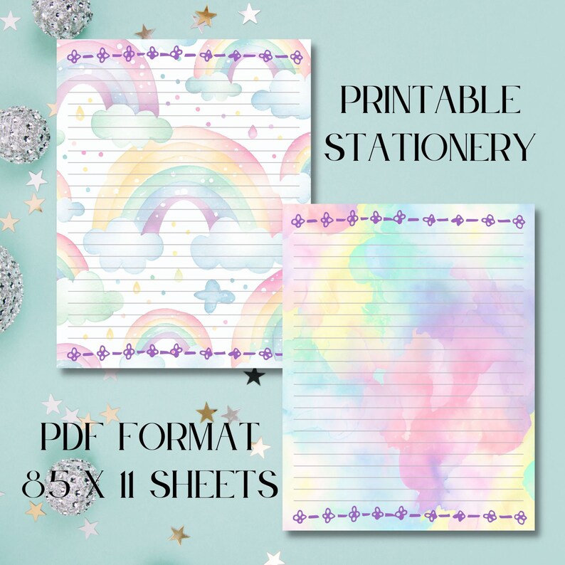 Printable Stationery, Printable Pastel Rainbow Stationery, Stationery ...