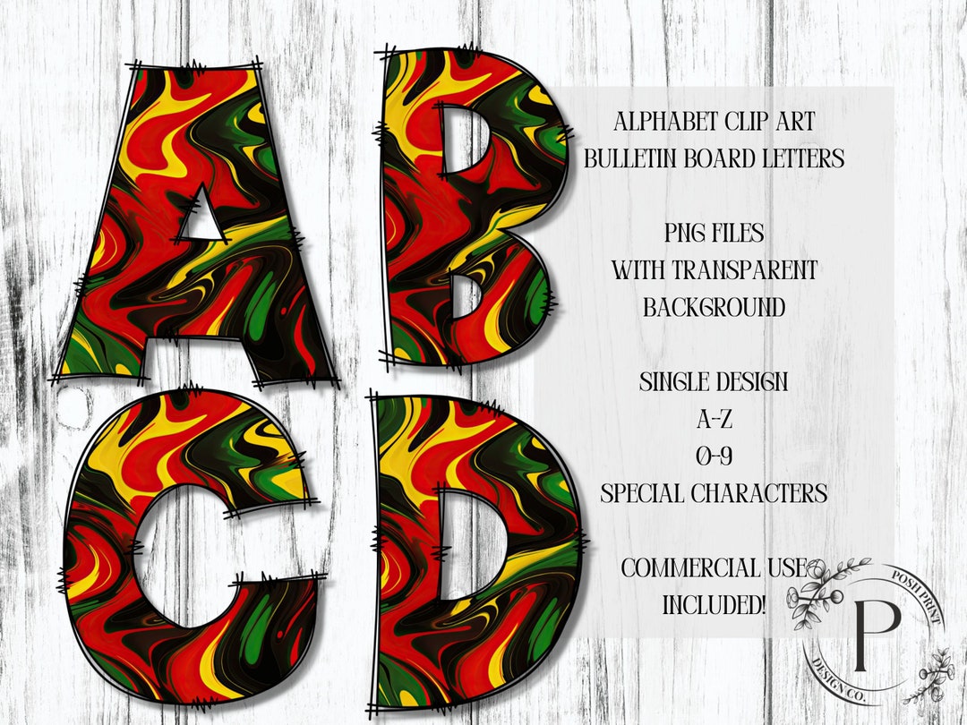 Black History Month Marble Bulletin Board Letters, Alphabet Clip Art ...