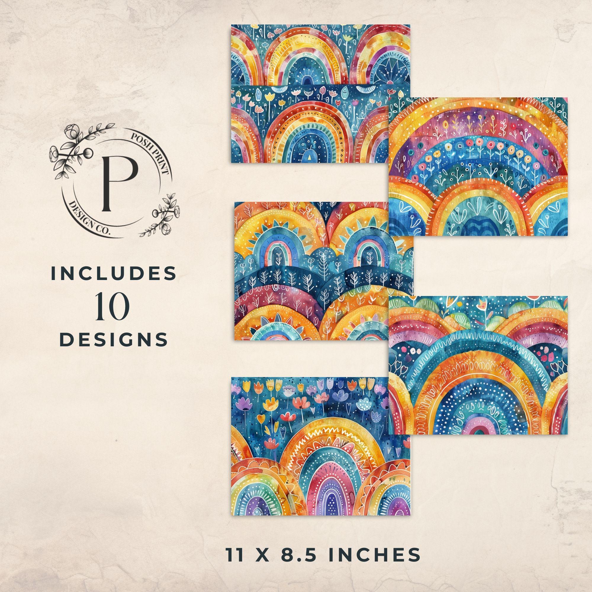 Colorful Rainbow Scrapbook Papers, Digital Papers, Junk Journal Papers ...