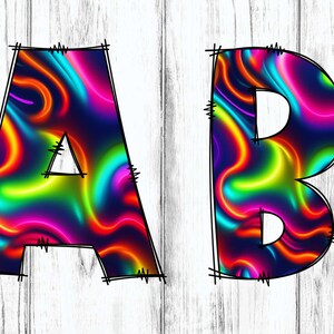Neon Alphabet Clip Art, Neon Bulletin Board Letters, PNG Files, Digital ...