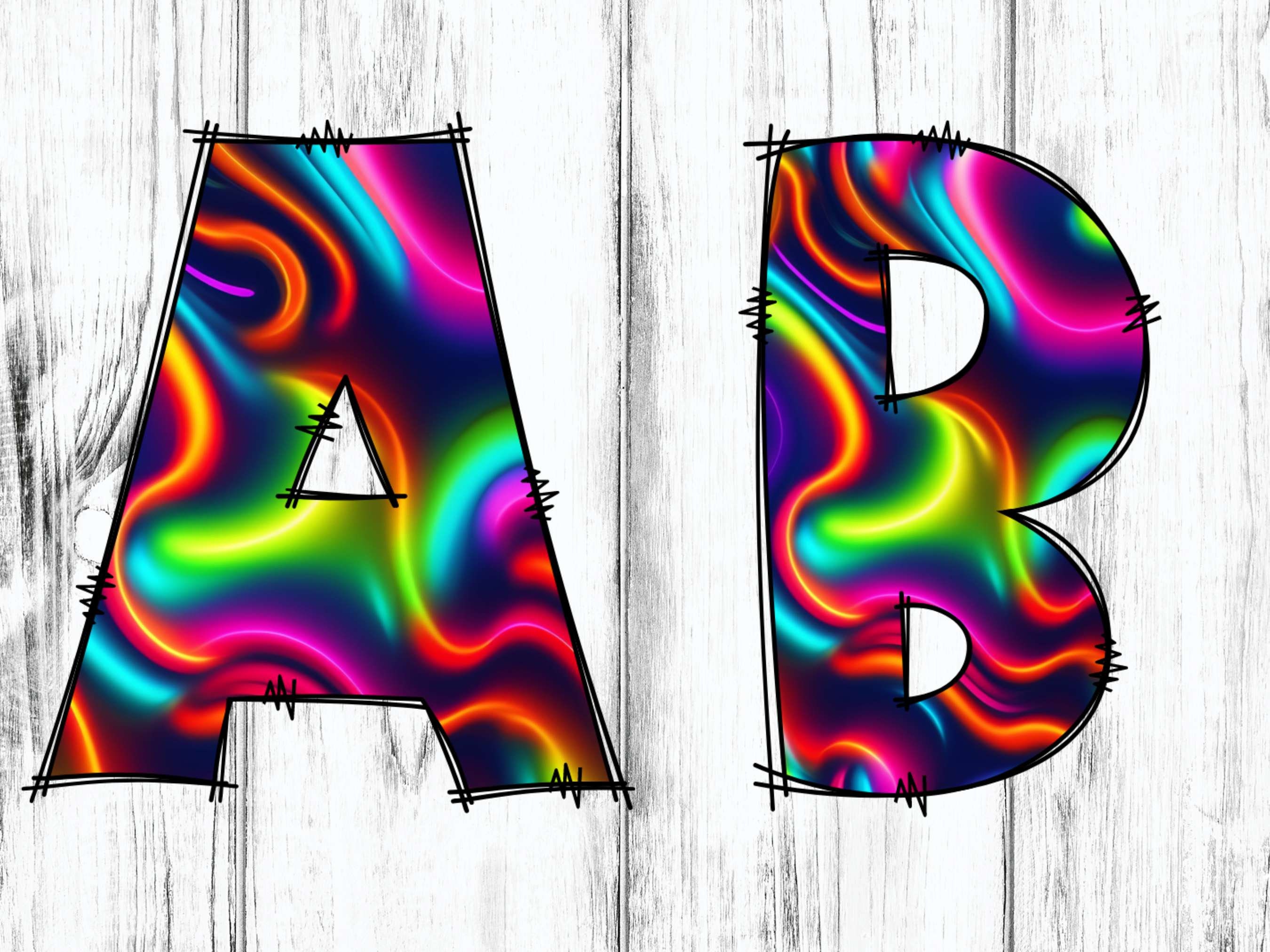 Neon Alphabet Clip Art, Neon Bulletin Board Letters, PNG Files, Digital ...