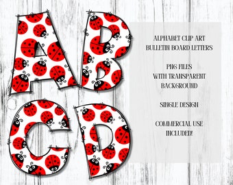 Lady Bug Themed Alphabet Clip Art, PNG Files, Bulletin Board Letters ...