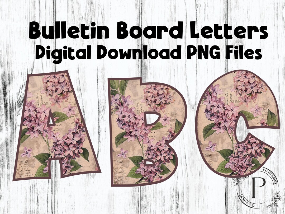 Lilacs Alphabet Clip Art, Bulletin Board Letters, PNG Files, Digital ...