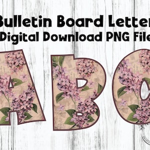 Lilacs Alphabet Clip Art, Bulletin Board Letters, PNG Files, Digital ...