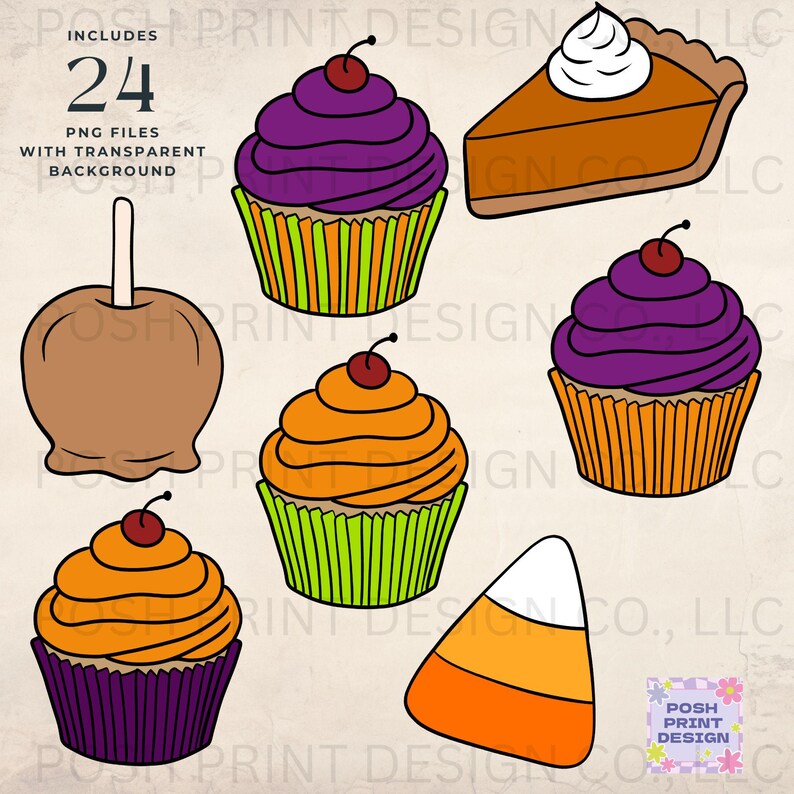 Fall & Halloween Treats Clipart | Donuts, Cinnamon Roll, Pumpkin Pie ...