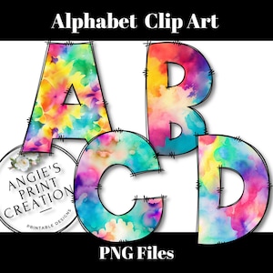 Watercolor Tie Dye Alphabet Clip Art, Alphabet, Clip Art, Classroom ...