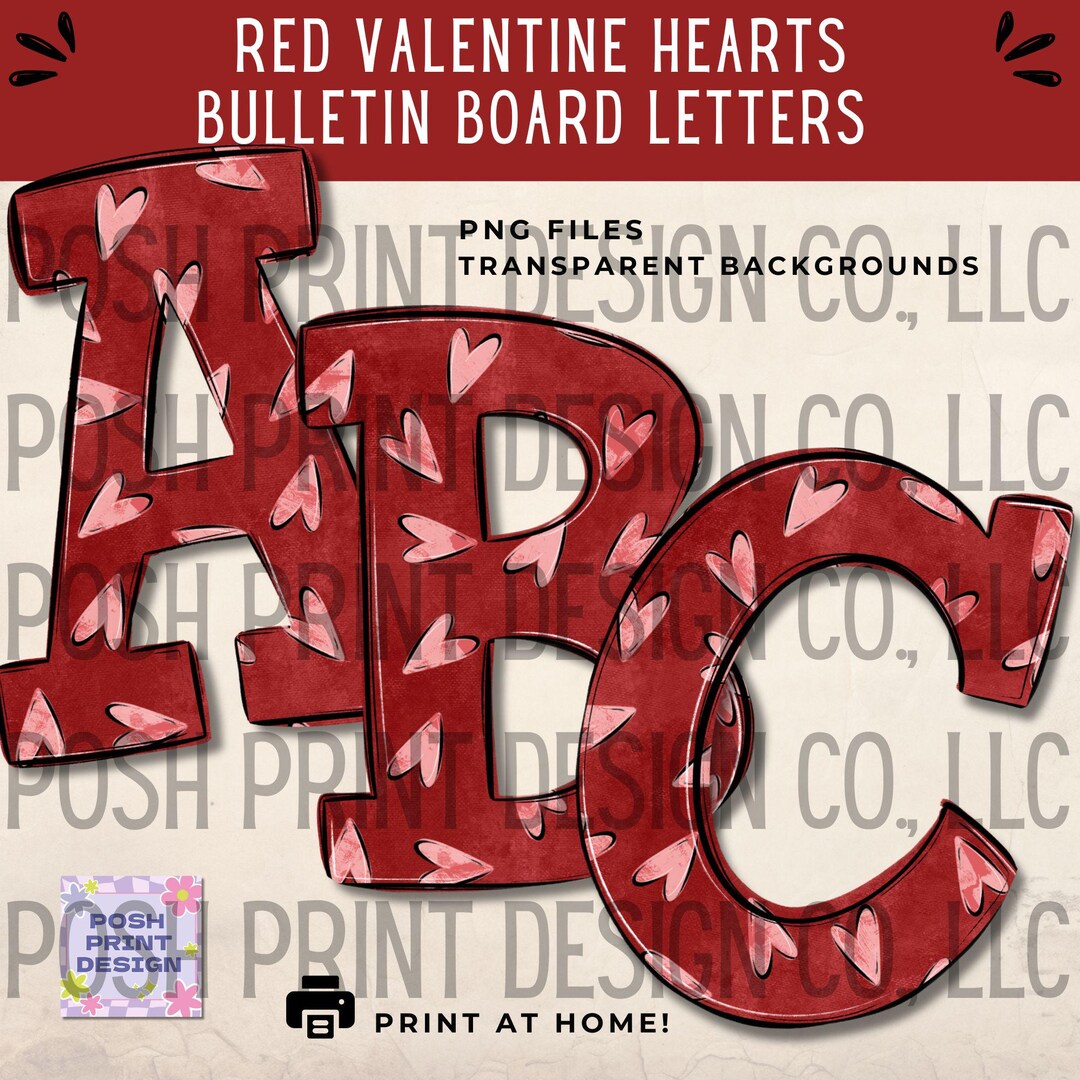 Red Valentine Hearts Alphabet Clip Art | Bulletin Board Letters ...