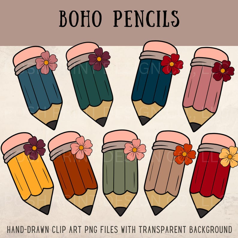 Boho Pencils Clip Art | Cute Boho School Supply Illustrations ...
