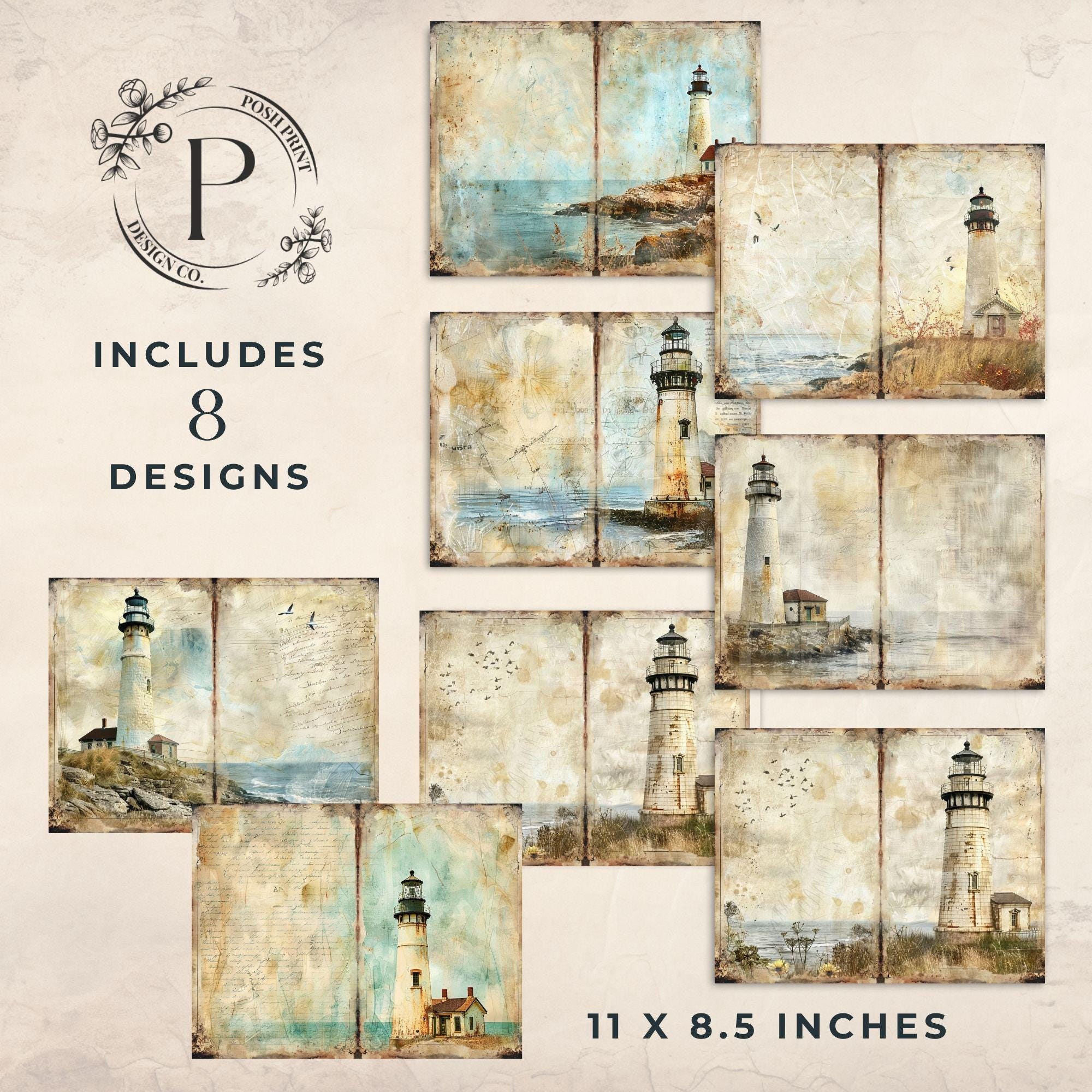 Lighthouses Junk Journal Papers, Digital Papers, Scrapbook Papers ...