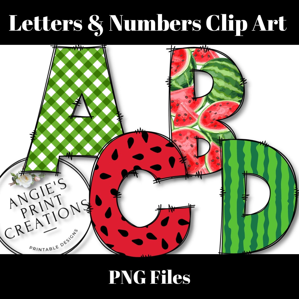 Watermelon Themed Alphaet and Numbers Clip Art, Bulletin Board Letters ...