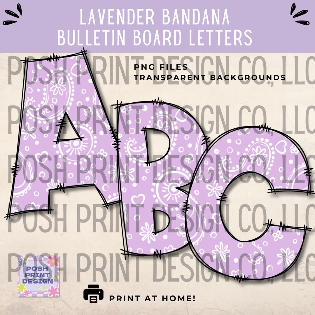 Lavender Bandana Alphabet Clip Art, Bulletin Board Letters, Western ...