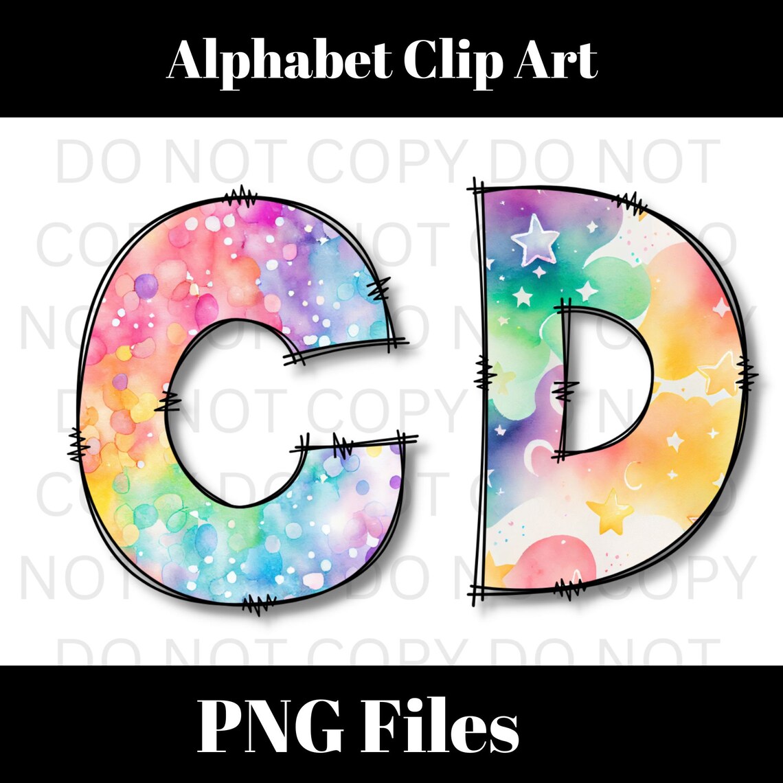 Rainbow Watercolor Alphabet Clip Art, Bulletin Board Letters, PNG, Clip ...