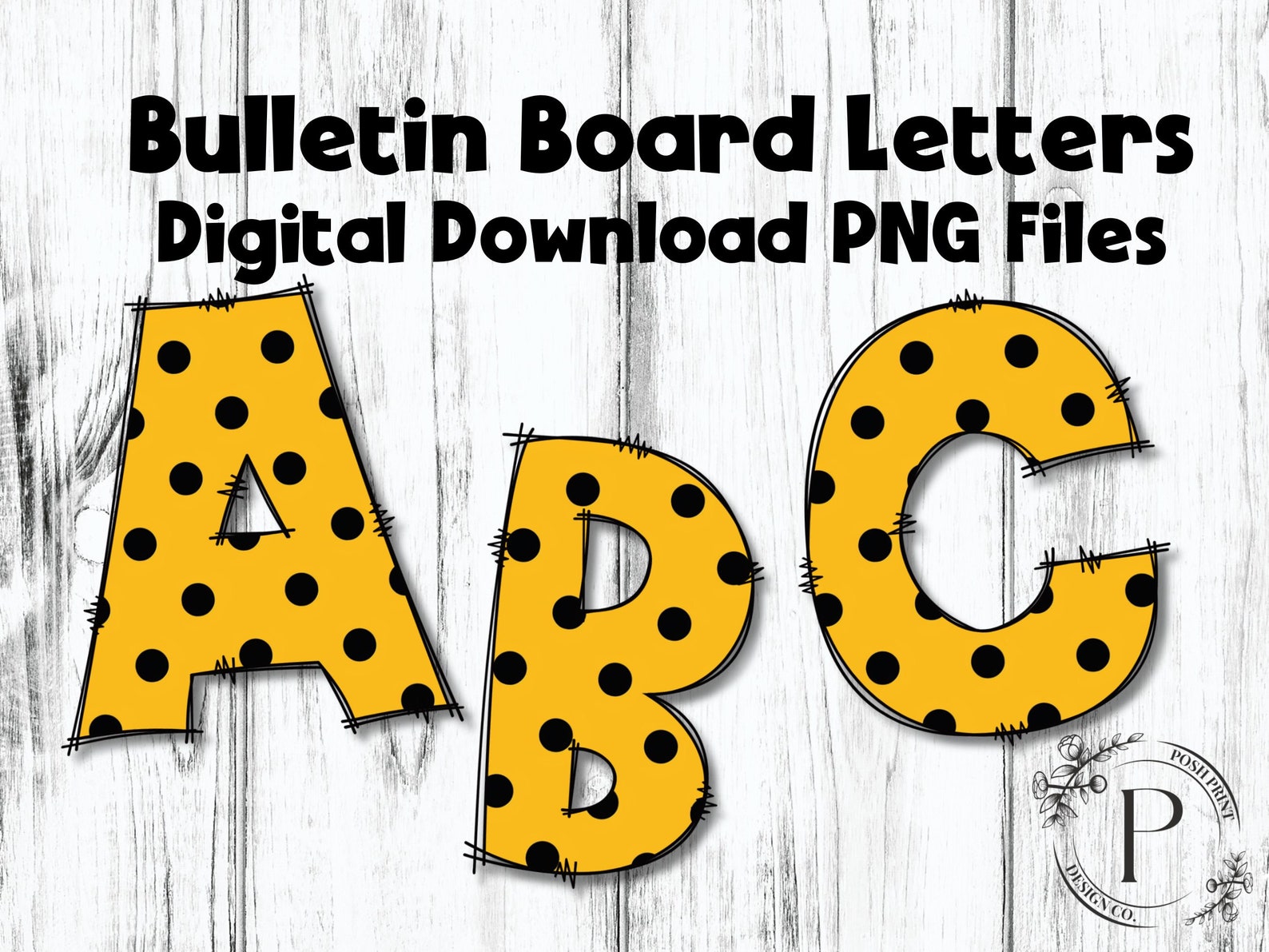 Bulletin Board Letters, Yellow With Black Polka Dots, Alphabet Clip Art ...