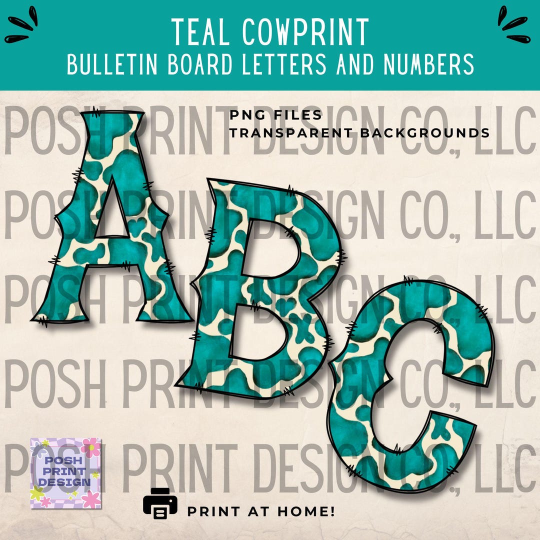 Teal Western Cowgirl Cowprint Alphabet Clip Art, Bulletin Board Letters ...