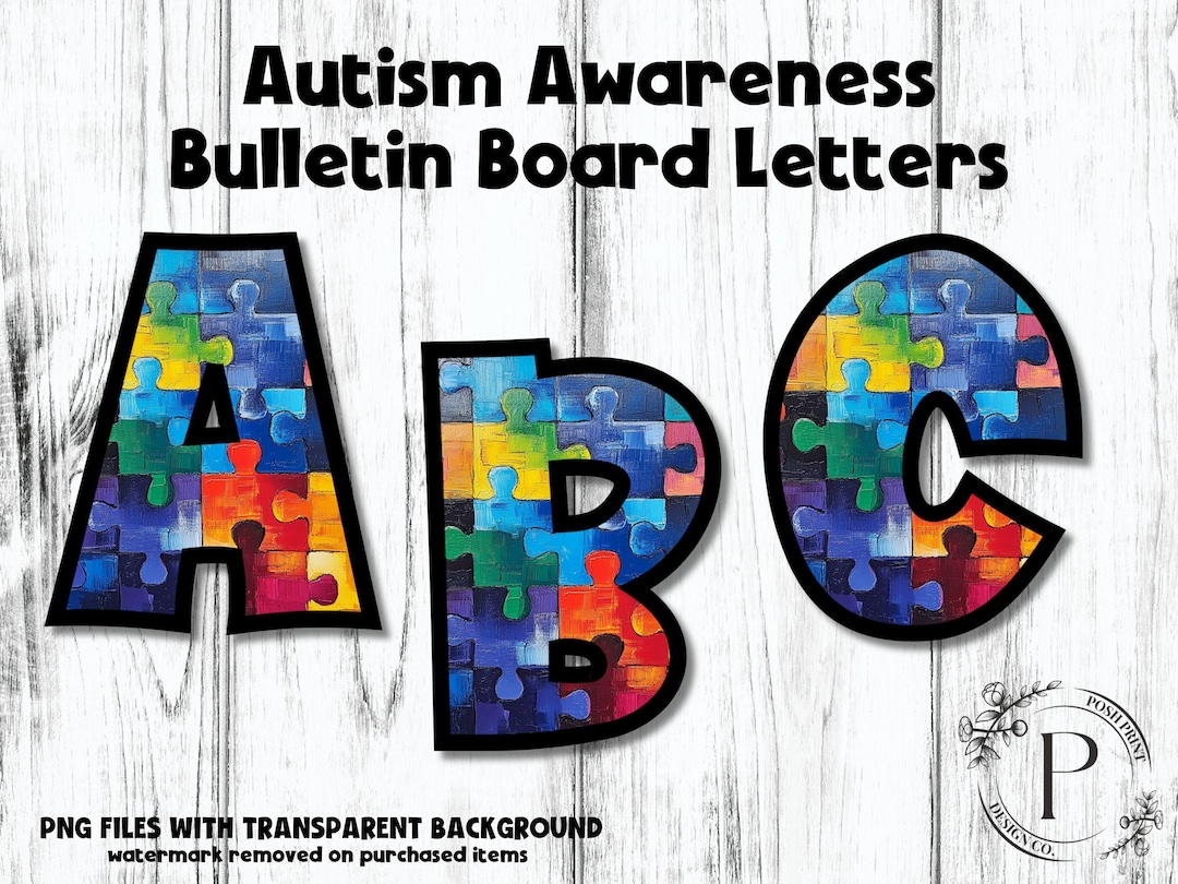 Autism Awareness Bulletin Board Letters, Alphabet Clip Art, Letters ...