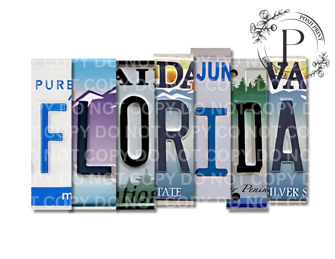 Florida PNG, License Plate, T-shirt Design, Sublimation, DTF, Screen ...