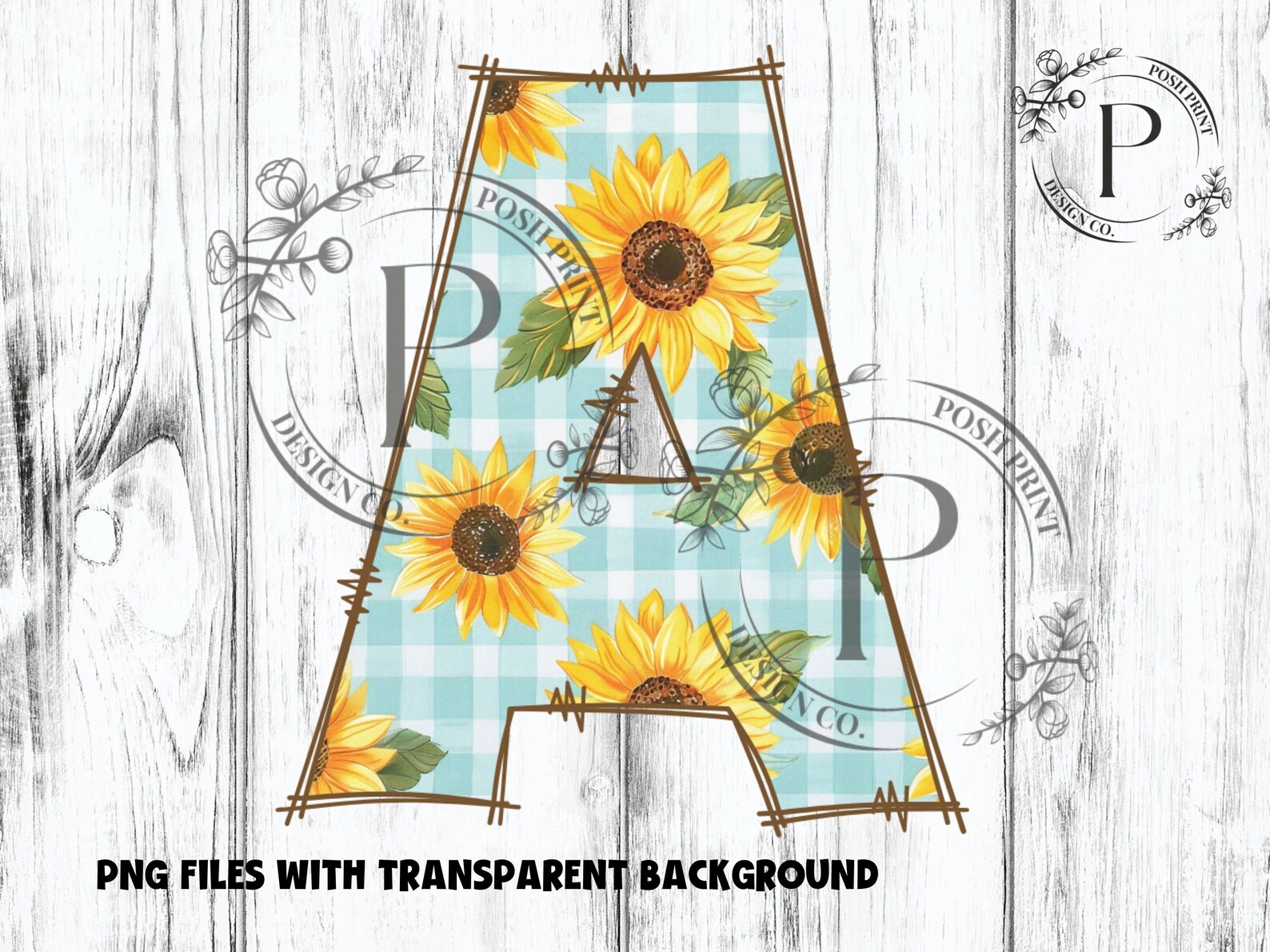 Blue Gingham and Sunflowers Bulletin Board Letters, Alphabet Clip Art ...