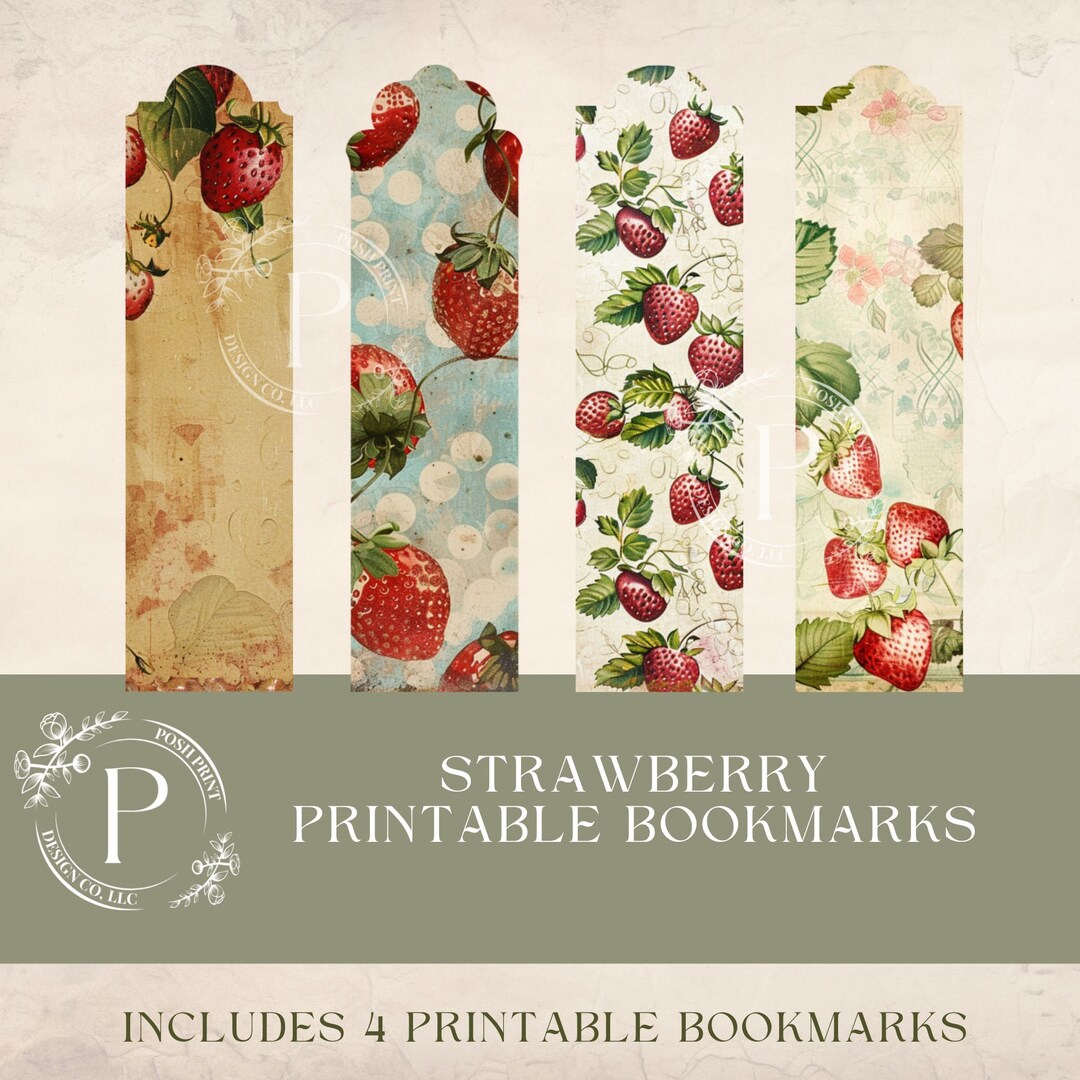 Strawberry Printable Bookmarks, PDF File - Etsy