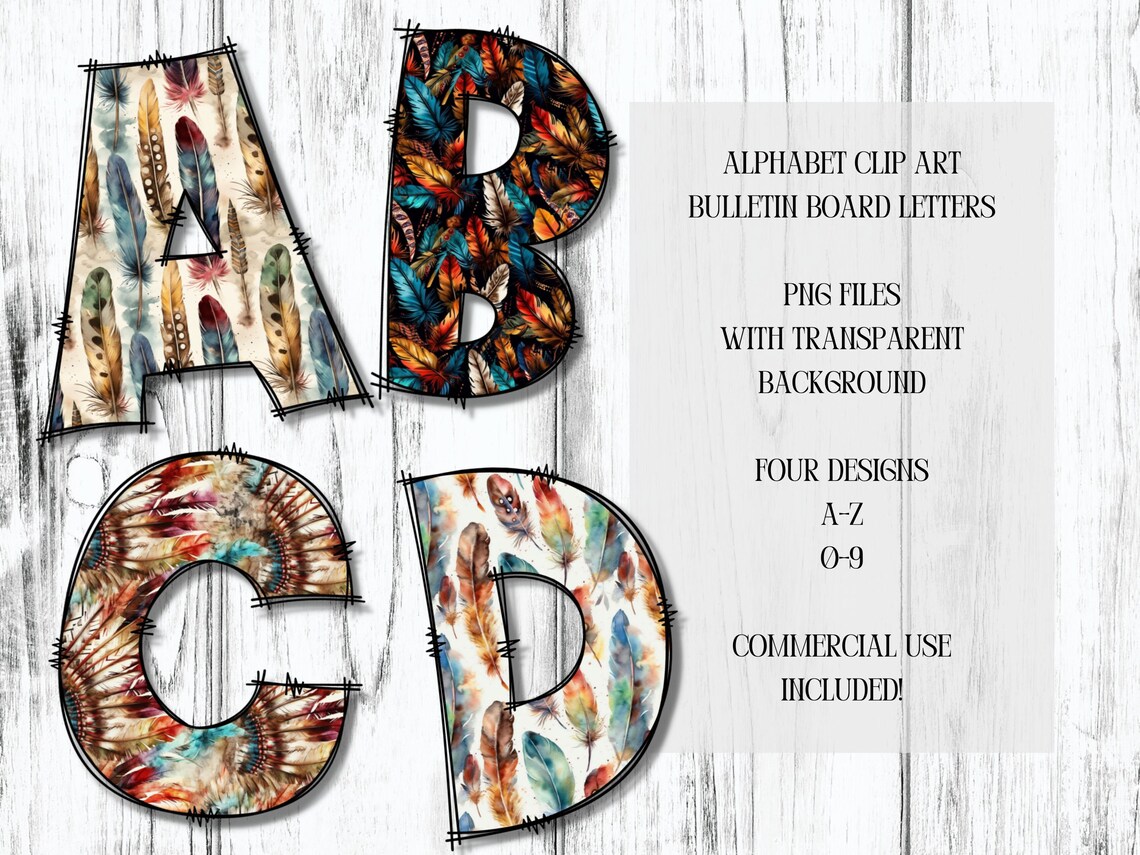 Feathers Alphabet Clip Art, Feathers Bulletin Board Letters, Native ...