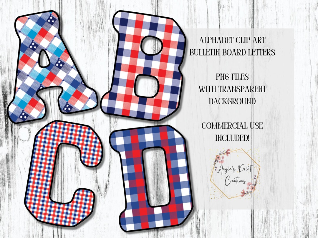 Patriotic Plaid Alphabet Clip Art, Bulletin Board Letters, PNG Files ...