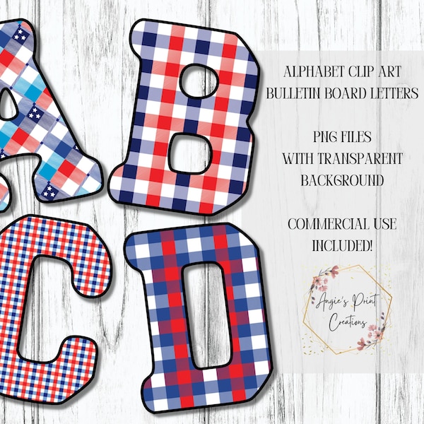 Blue and White Plaid Letters Png - Etsy