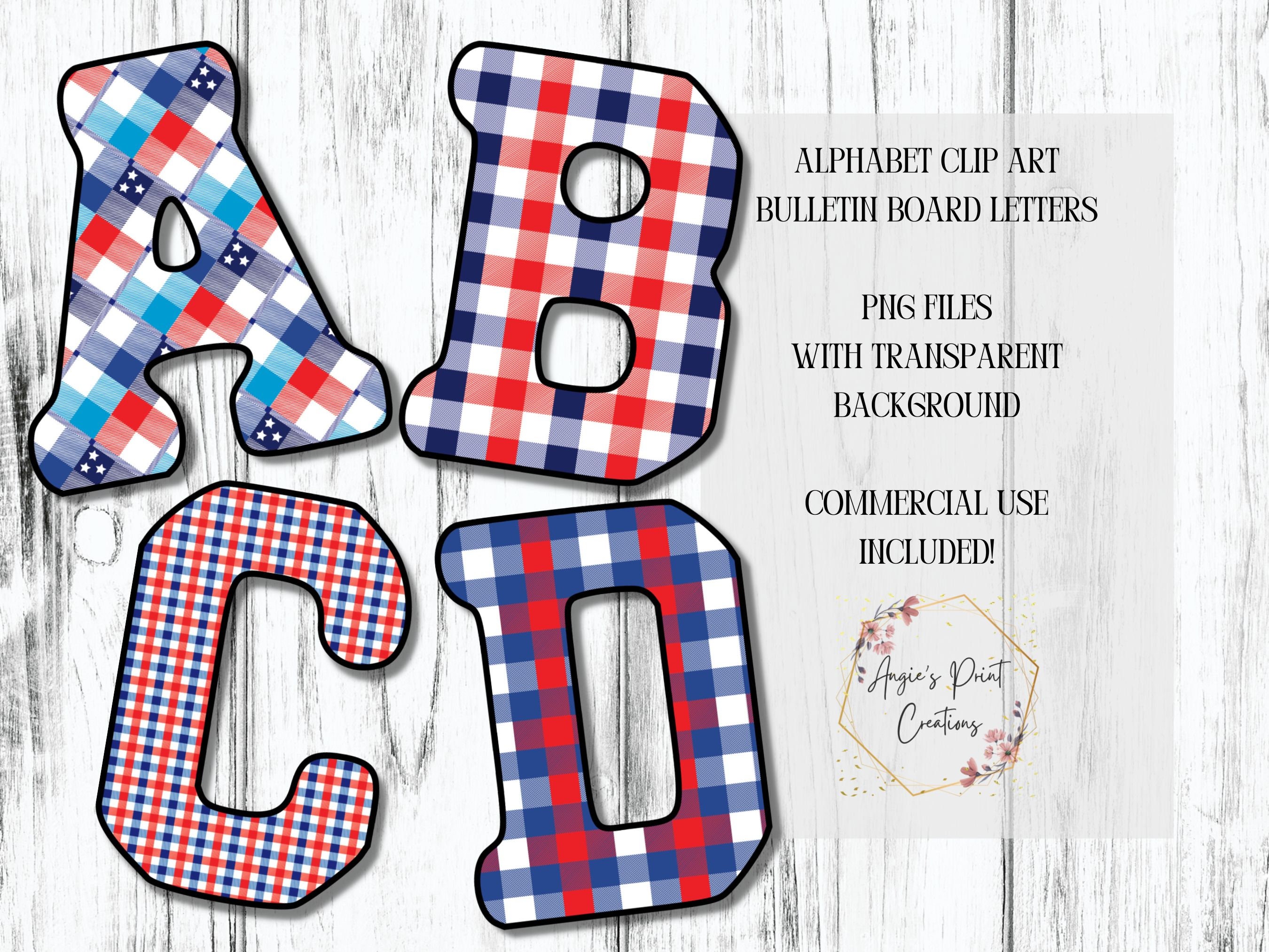 Patriotic Plaid Alphabet Clip Art, Bulletin Board Letters, PNG Files ...