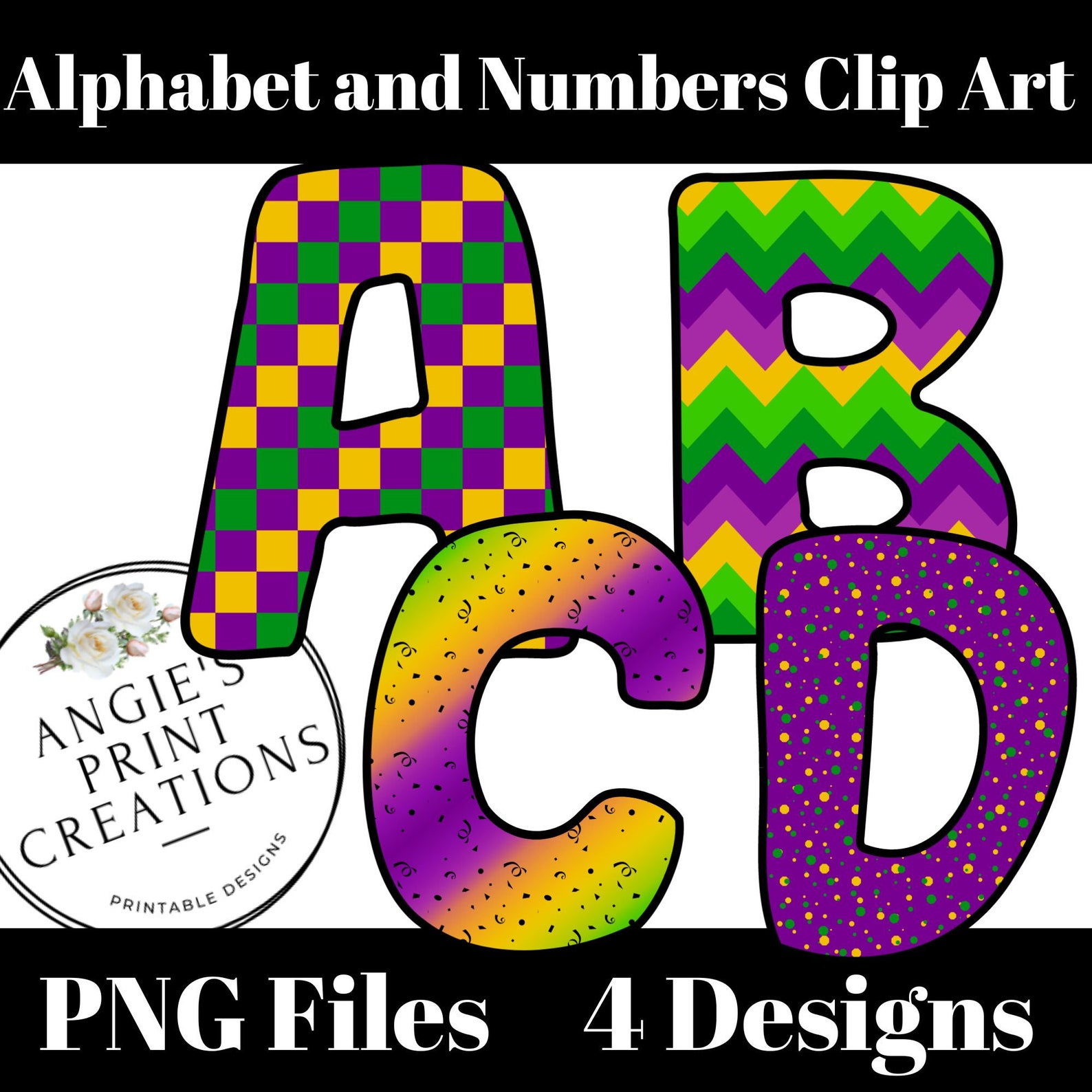Mardi Gras Letters and Numbers Clip Art | Bulletin Board Letters | PNG ...