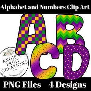 Mardi Gras Letters and Numbers Clip Art | Bulletin Board Letters | PNG ...